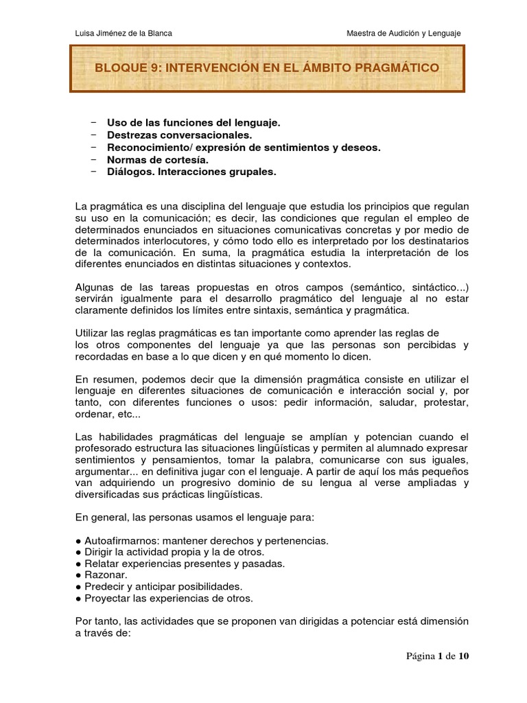 Bloque 9, Pragmática | PDF | Lingüística | Ciencia cognitiva