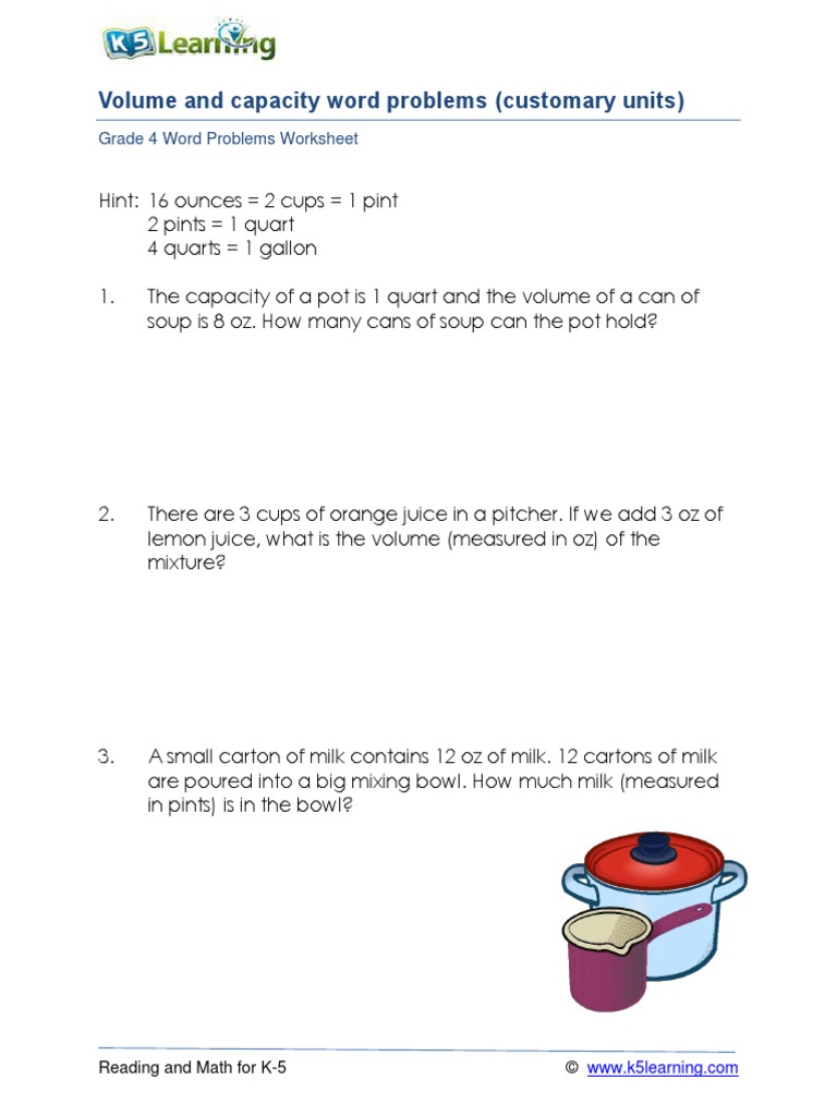 Grade 4 Volume Word Problems A | PDF