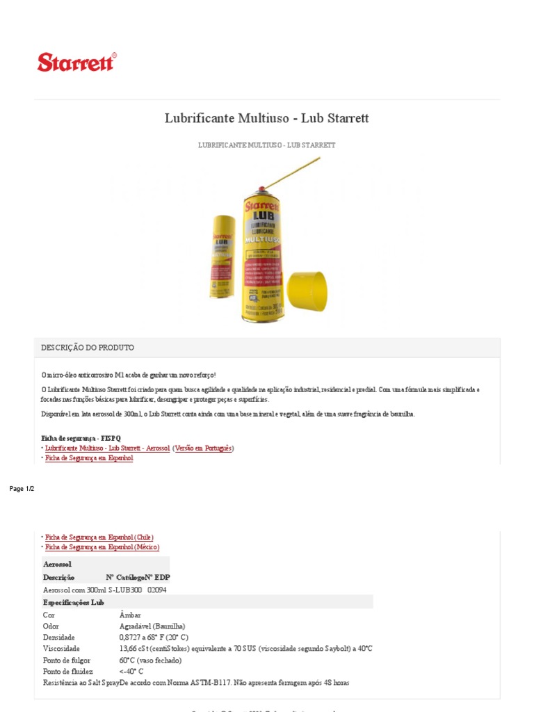 Lubrificante Multiuso Lub Starrett | PDF