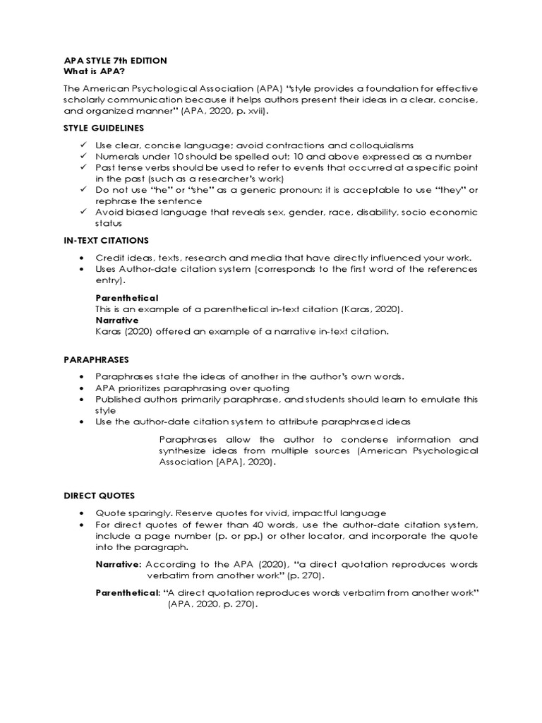 APA Referencing Handout | PDF | Citation | Apa Style
