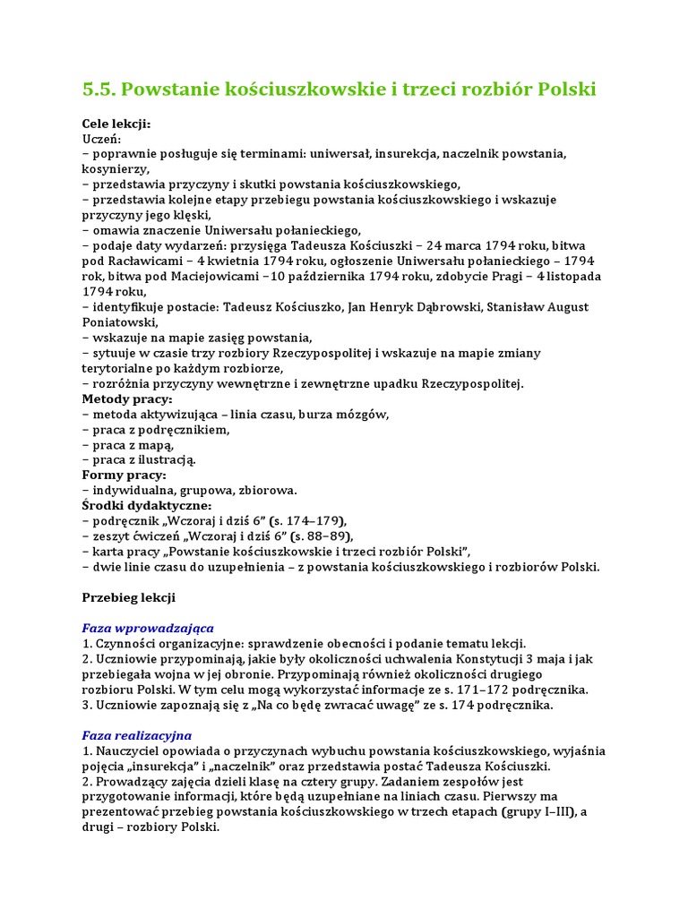 55 Powstanie Kosciuszkowskie I Trzeci Rozbior Polski Scenariusz Lekcji ...