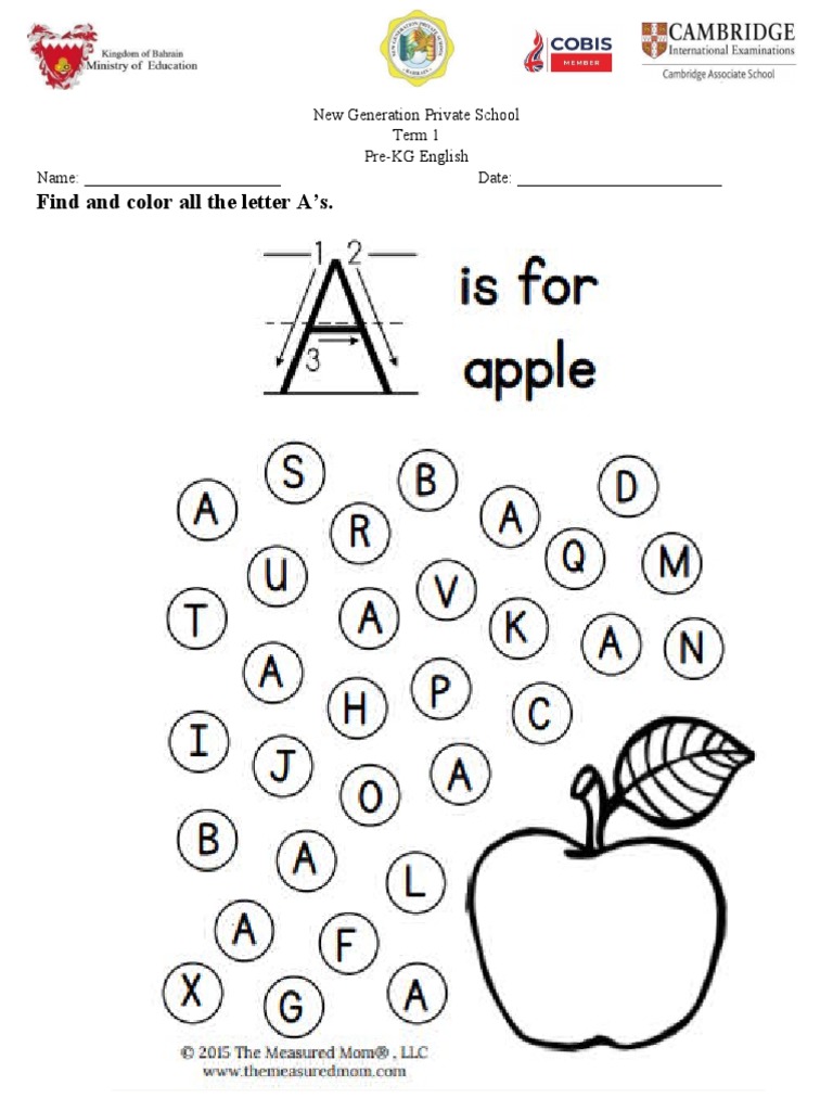 ENGLISH WORKSHEET (Letter Recognition Letter A | PDF