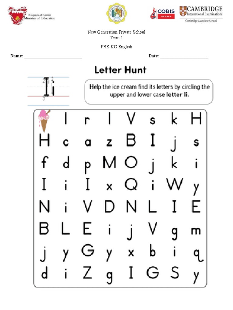 ENGLISH WORKSHEET (Letter Recognition Letter I) | PDF