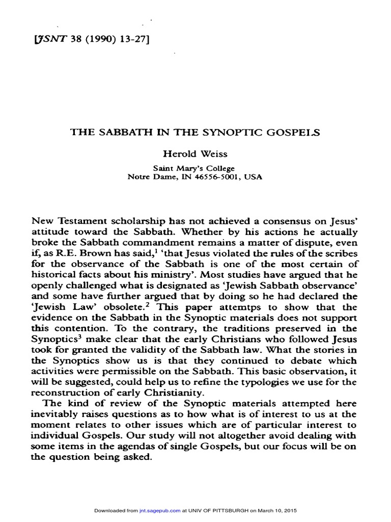 The Sabbath in The Synoptic Gospels | PDF | Gospel Of Matthew | Jesus