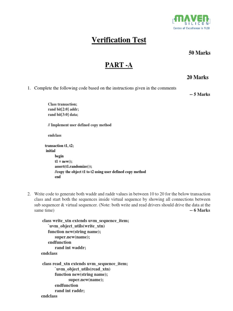 Maven Silicon Verification Test Questions | PDF | Subroutine ...
