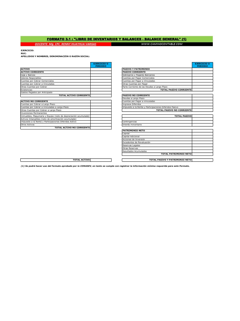 Formato 3.1 - Libro de Inventarios y Balances - Balance General | PDF ...