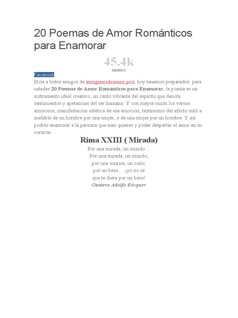 20 Poemas de Amor Romanticos para Enamorar | PDF | Amor | Poesía
