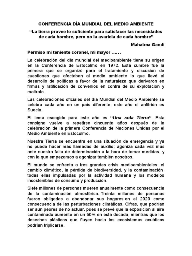 Conferencia Día Mundial Del Medio Ambiente | PDF | Entorno natural | Tierra