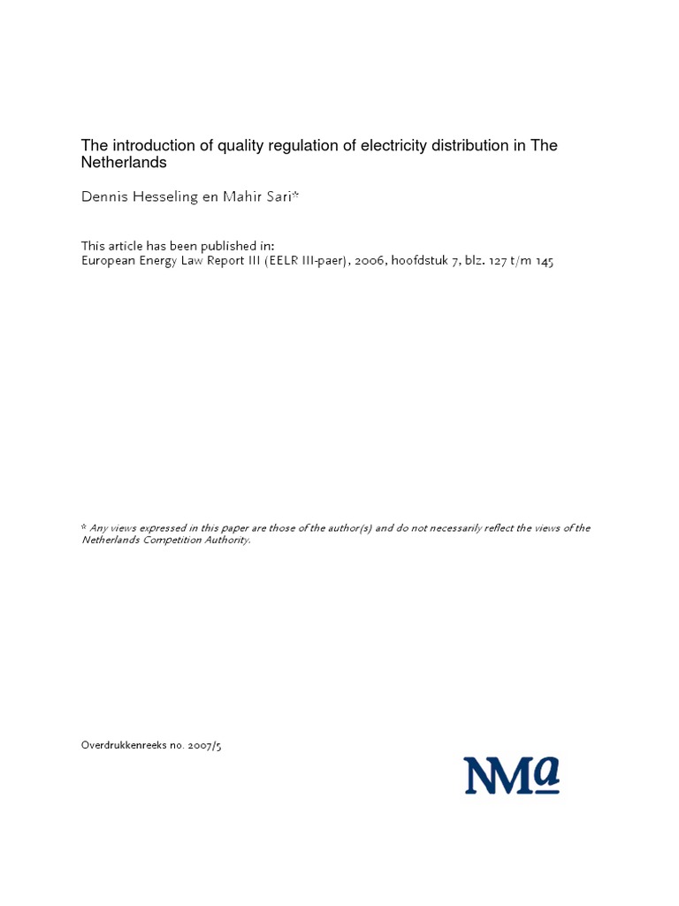 The Introduction of Quality Regulation of Electricity Distribution in ...
