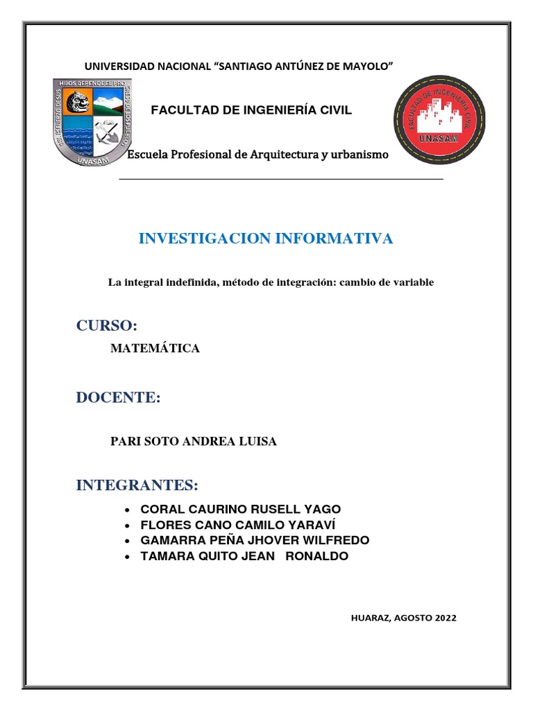 La Integral Indefinida Cambio de Variable . | PDF | Integral | Derivado