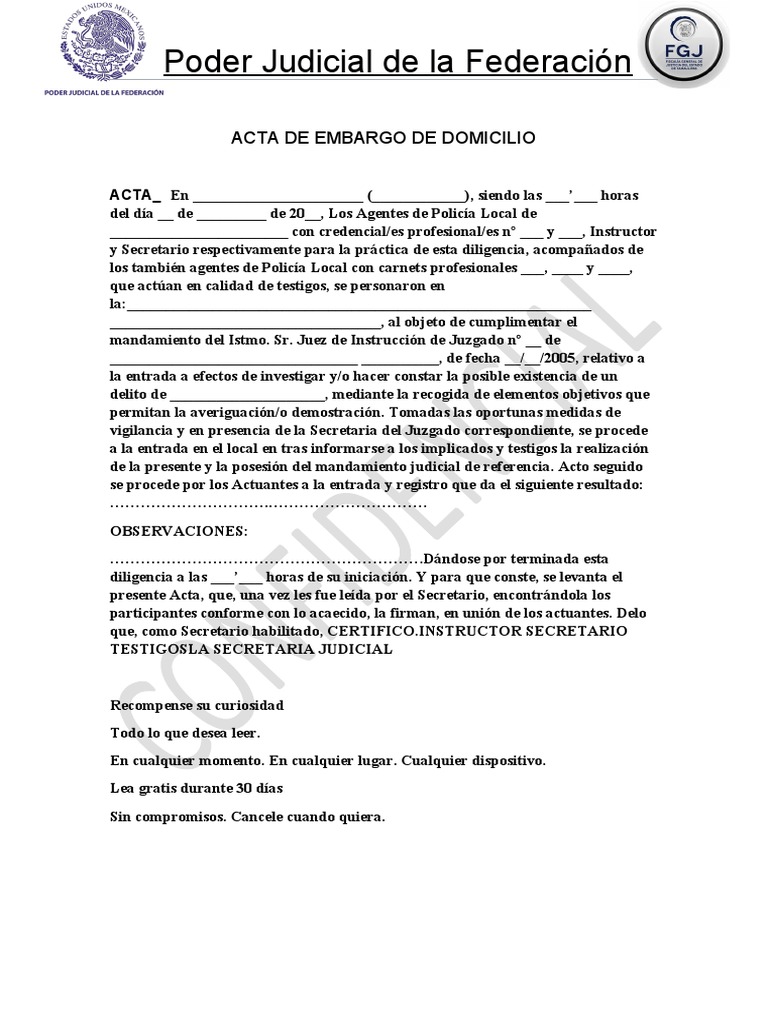 Acta de Embargo de Domicilio CDMX | PDF