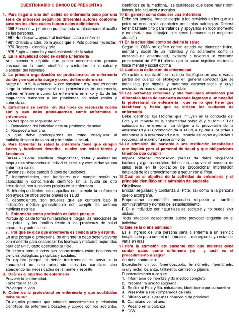 Banco de Preguntas Enfermeria | PDF | Corazón | Respiración