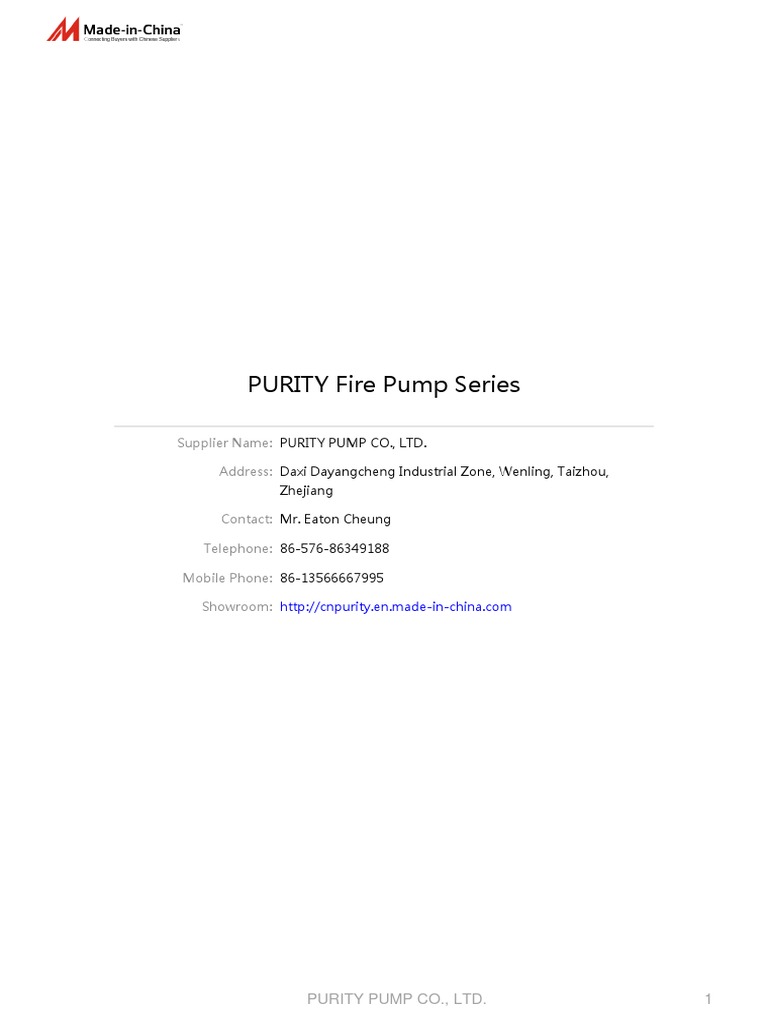 PURITY Fire Pump Catalogue Overview | PDF | Pump | Energy Technology
