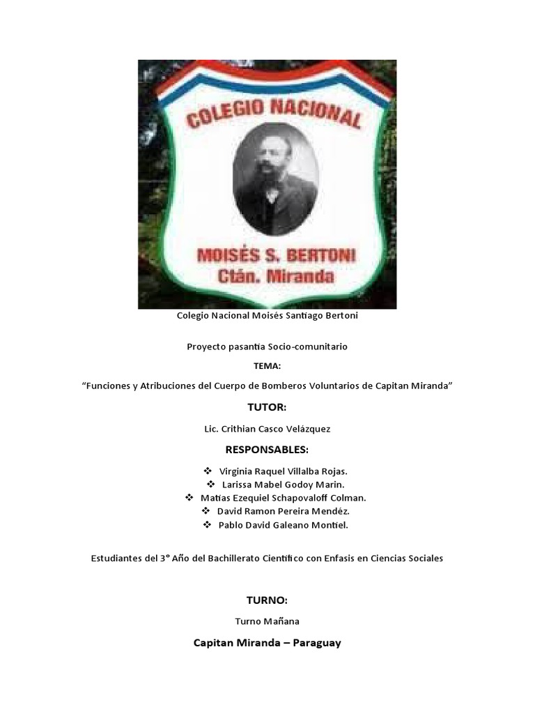 Colegio Nacional Moisés Santiago Bertoni 2 | PDF | Bombero