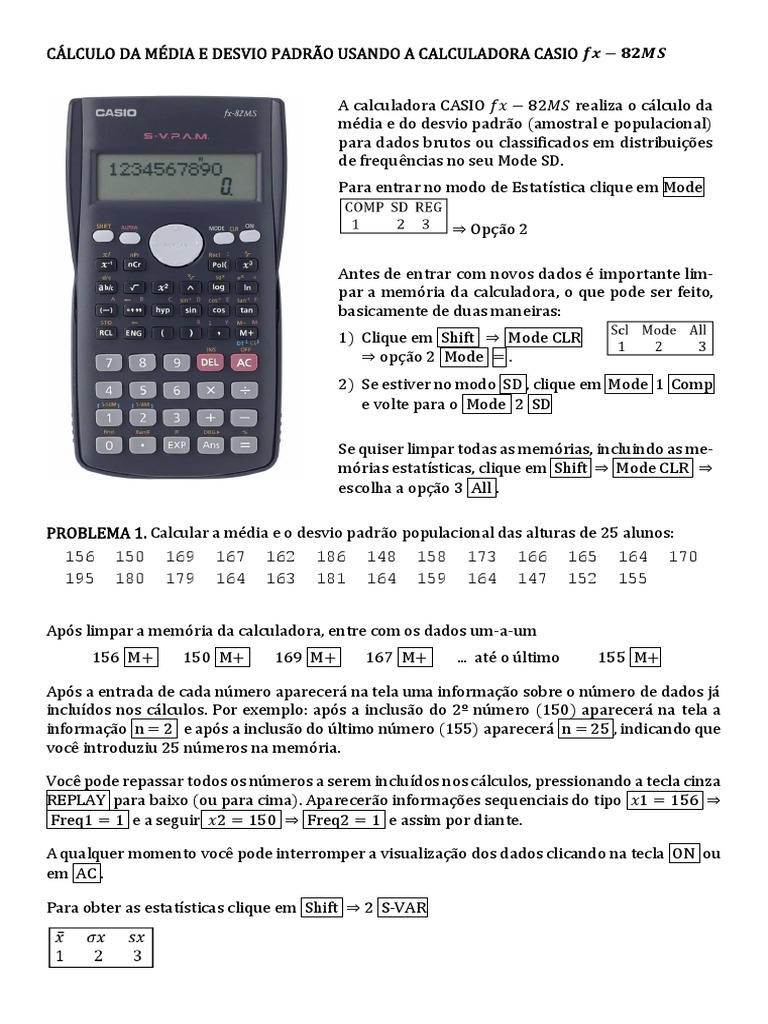Usando A Calculadora CASIO fx-82MS | PDF | Desvio padrão | Teclado de computador