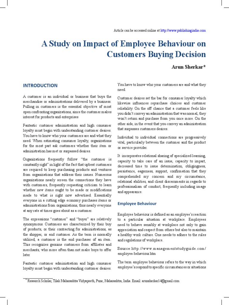 A Study On Impact of Employee Behaviour | PDF | Behavior | Consumer ...