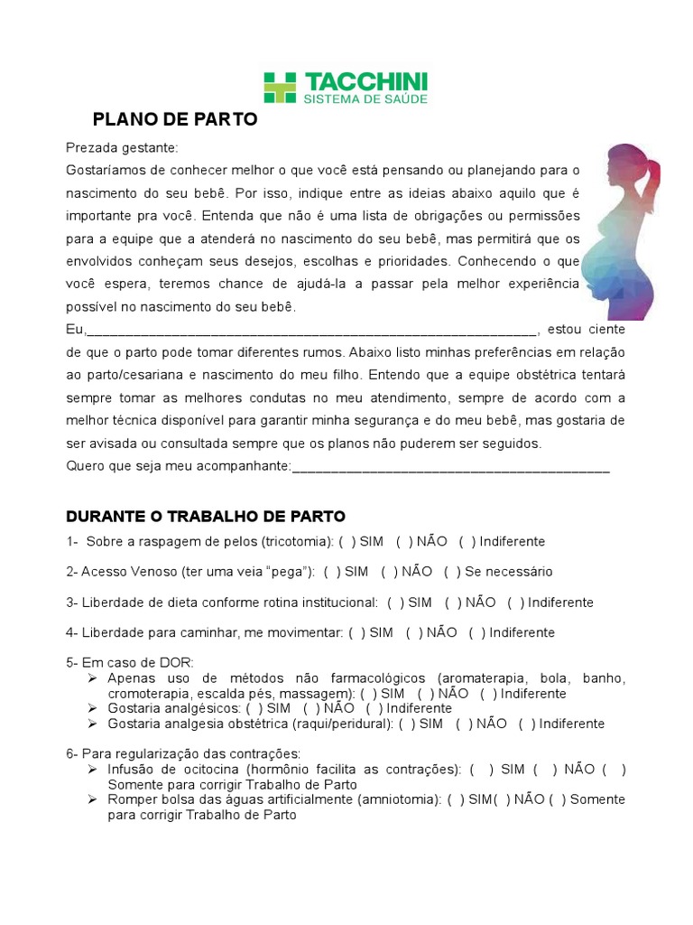 Plano de Parto | PDF | Parto | Especialidades médicas