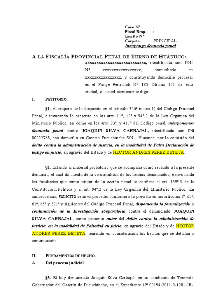 Modelo de Denuncia | PDF | Castigos | Sentencia (ley)