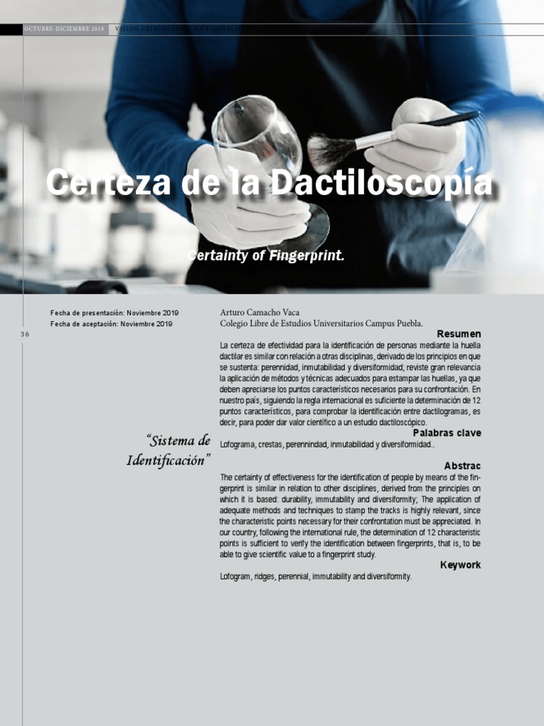 La certeza de la identificación mediante huellas dactilares y los ...