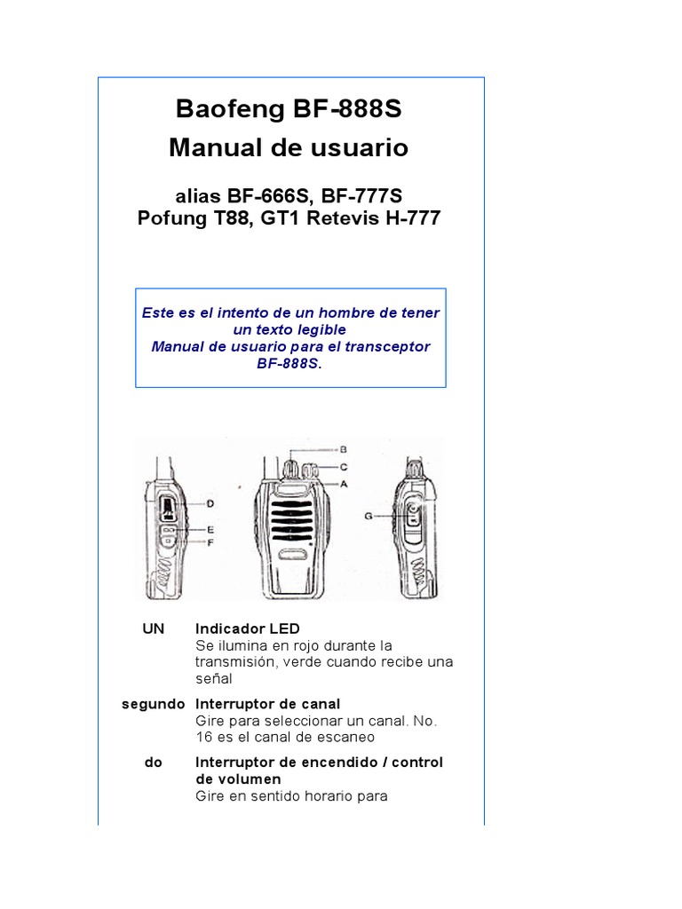 Baofeng BF - Docx Manual Español | PDF | Micrófono | Diodo emisor de luz