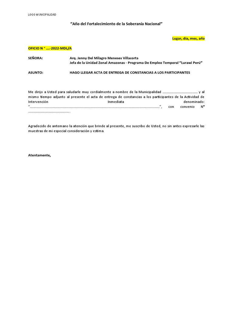Modelo de Oficio para Acta de Entrega de Constancias | PDF