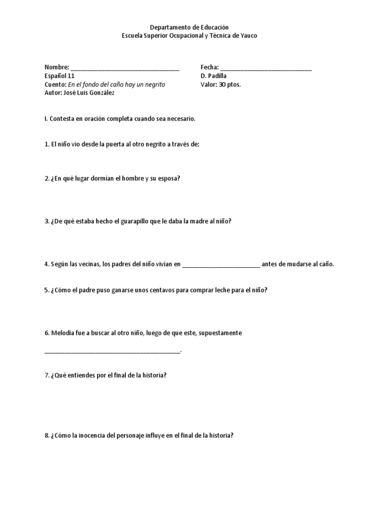 Ejercicio II en El Fondo Del Caño Hay Un Negrito | PDF