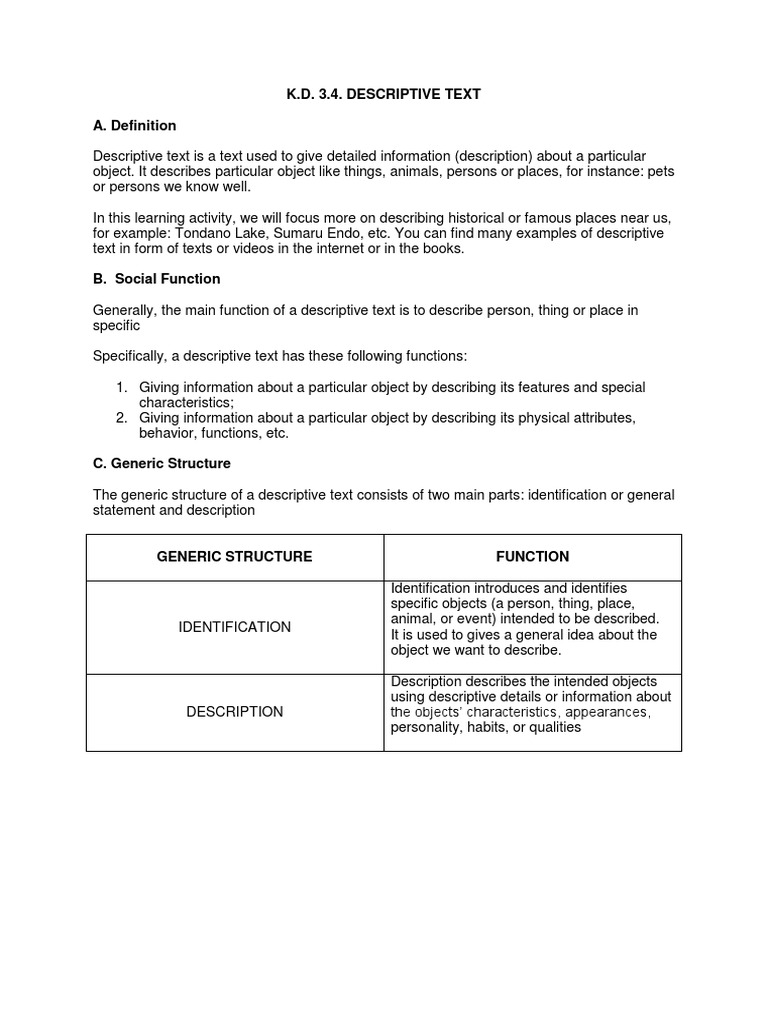 KD 3.4 Descriptive Text | PDF | Linguistics | Grammar