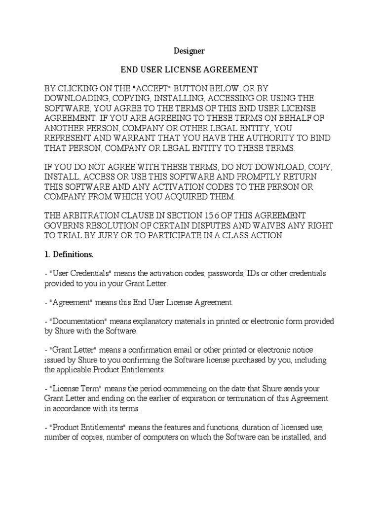 Shure Designer EULA | PDF | Arbitration | License