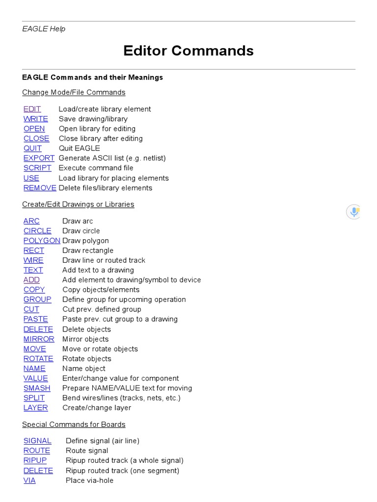 EAGLE Help - Editor Commands | PDF | Library (Computing) | Computing