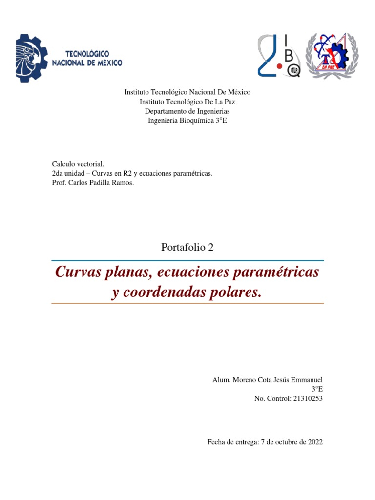 (Portafolio) Unidad 2. Curvas en R2 y Ecuaciones Paramétricas | PDF | Tangente | Sistema coordinado