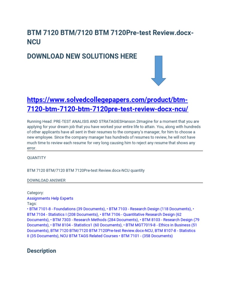 BTM 7120Pre-Test Review | PDF | Statistics | Methodology