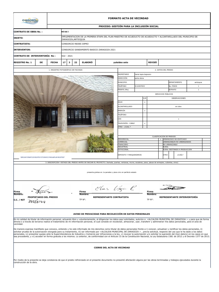 Acta de Vecindad | PDF