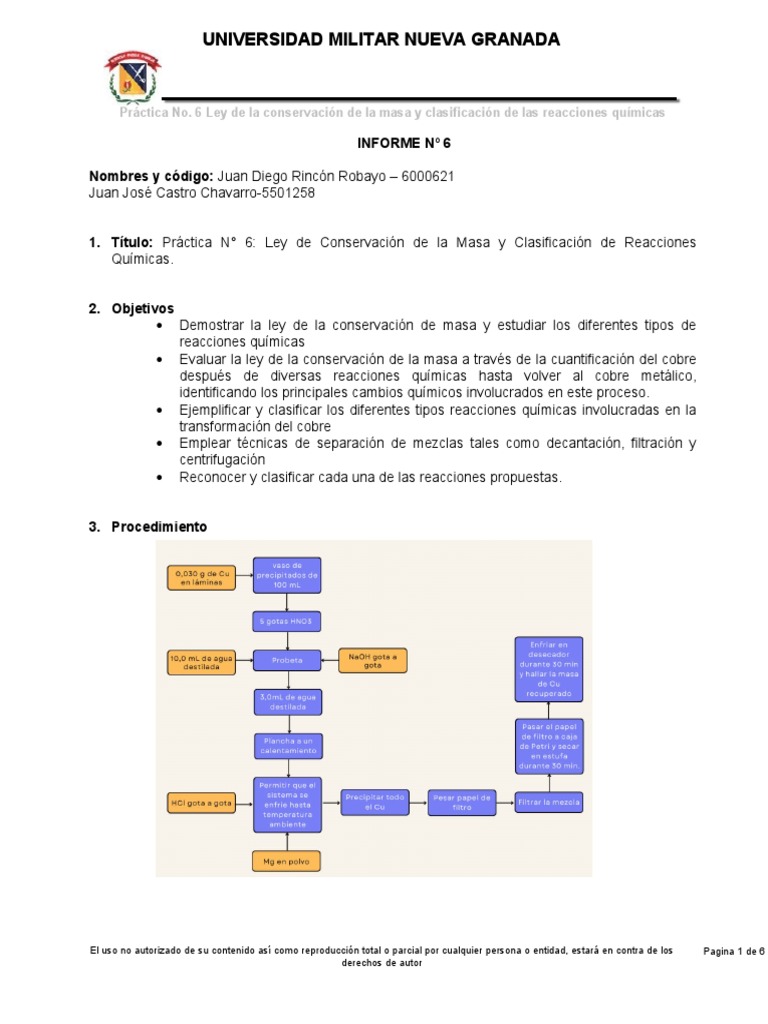 Práctica No 6 | PDF | Cobre | Reacciones químicas