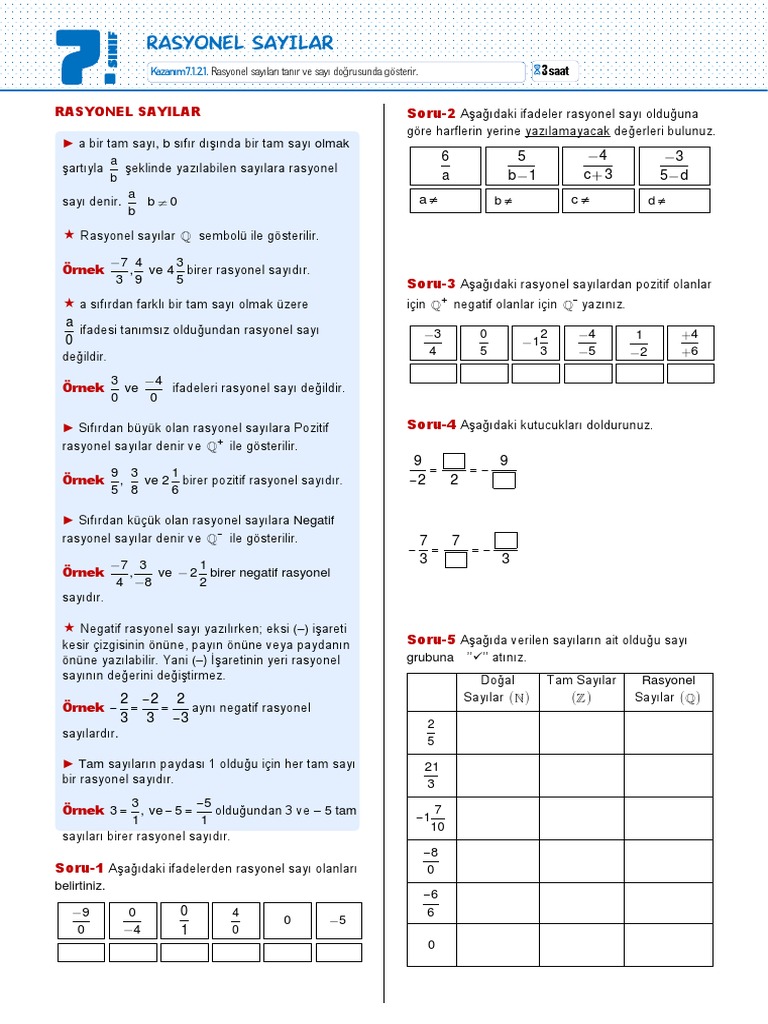 Rasyonel Sayılar | PDF
