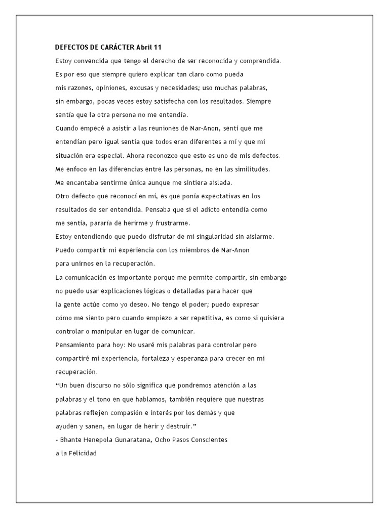 DEFECTOS DE CARÁCTER Abril 11 | PDF