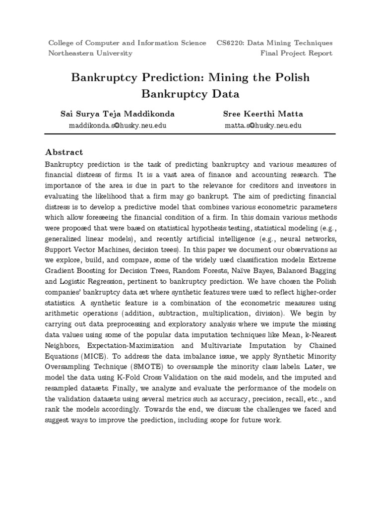 Bankruptcy Prediction Report | PDF | Applied Mathematics | Statistics