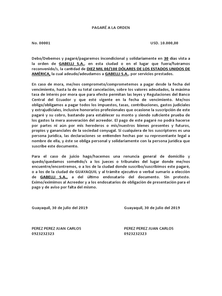 Pagaré A La Orden Actualizado | PDF