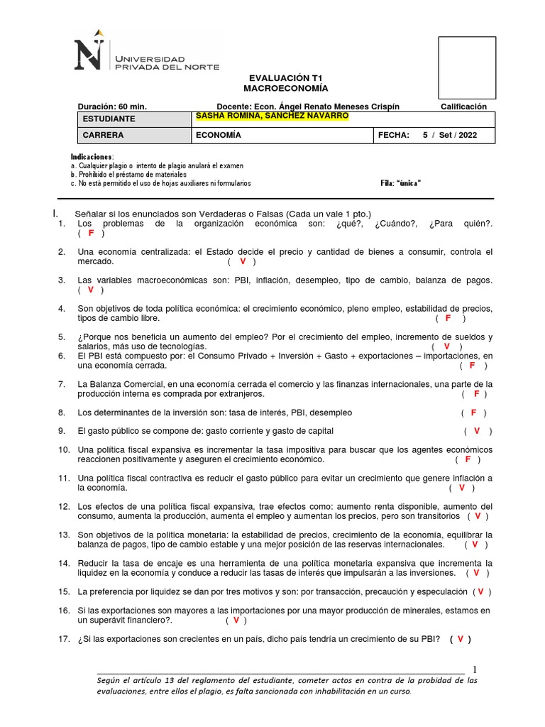 t1 - Macro - Sasha Sanchez | PDF | La política fiscal | Inflación