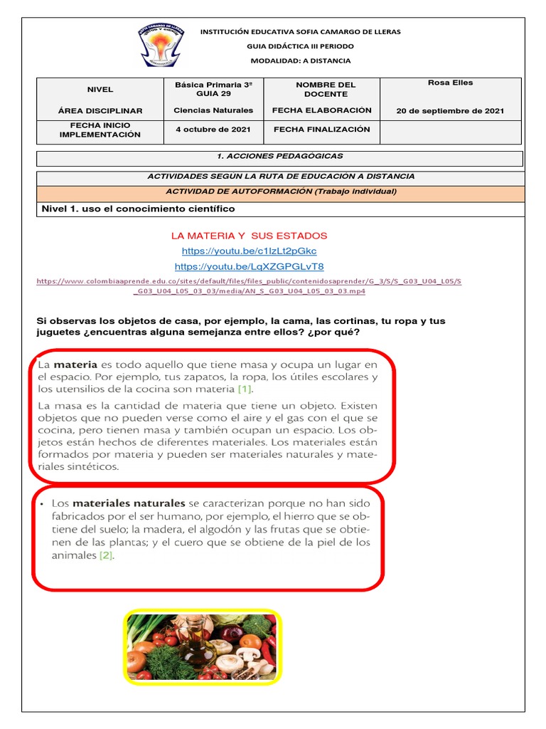 Guia 29. La Materia | PDF | Aprendizaje | Modificación de comportamiento