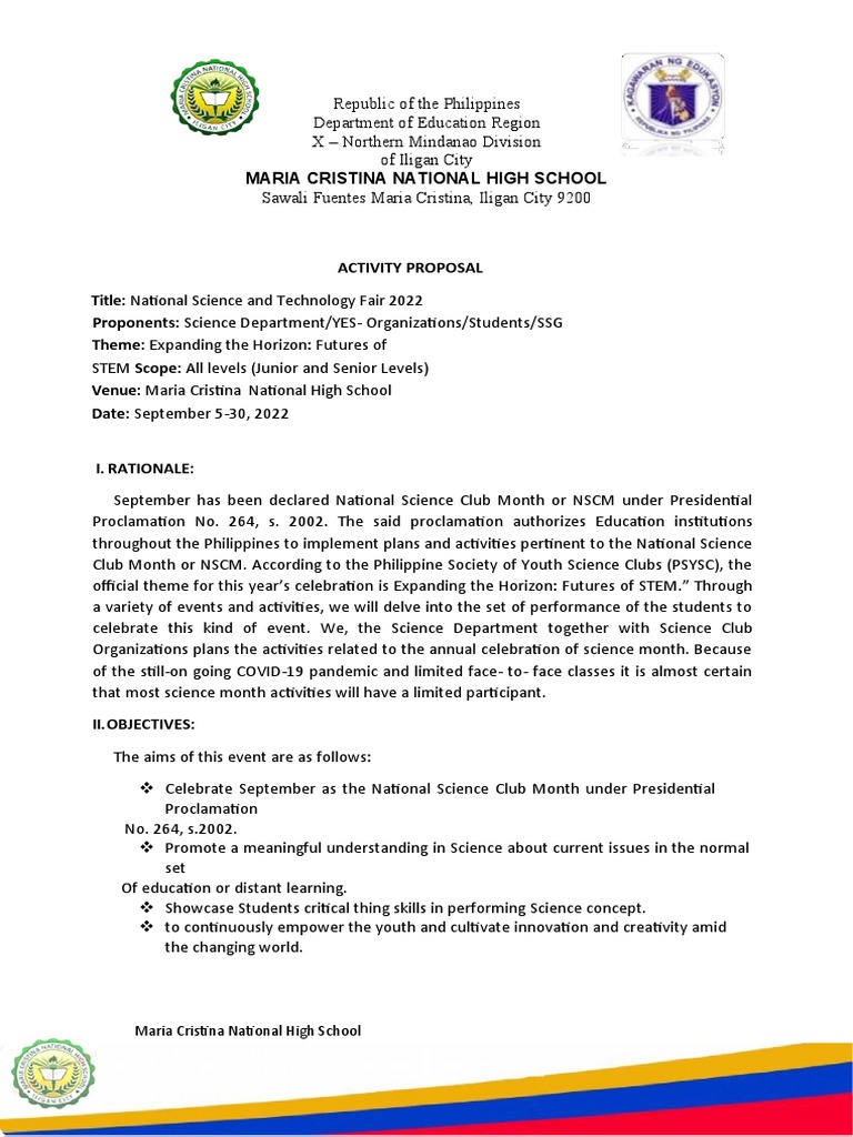 Science Month Celebration Proposal 2022 | PDF | Science