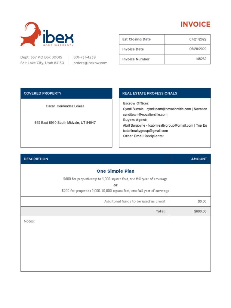 Ibex Invoice 148262 | Download Free PDF | Real Property Law | Real Estate