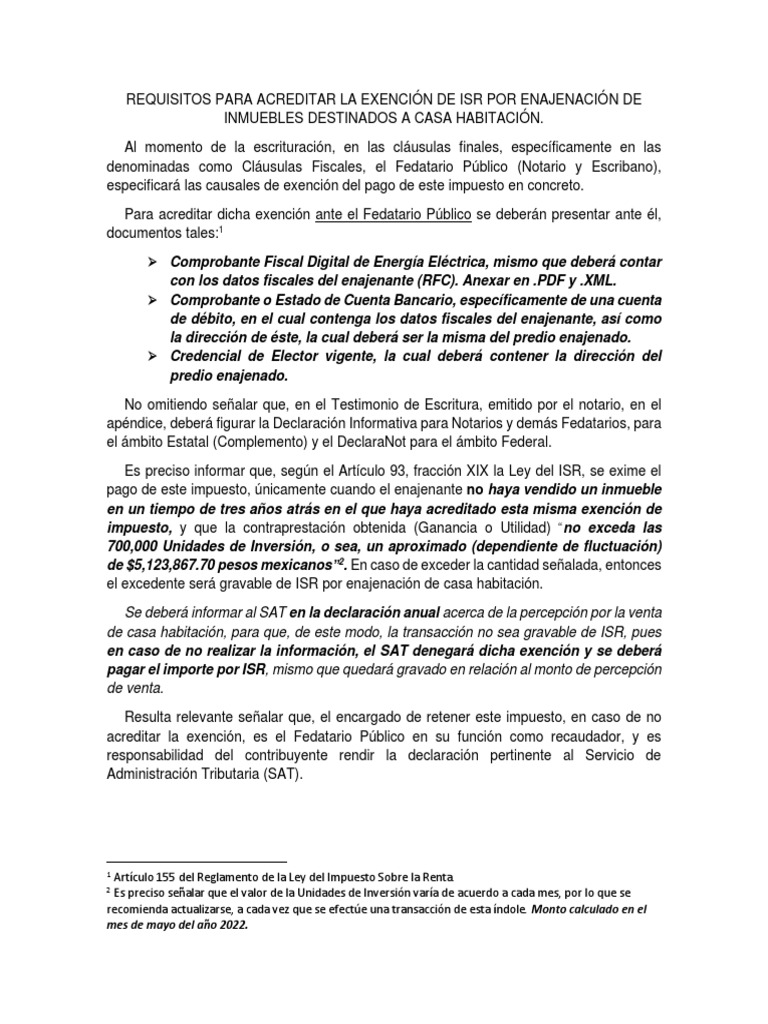 Requisitos para Acreditar La Exención de Isr Por Enajenación de ... Requisitos para Acreditar La Exención de Isr Por Enajenación de ...