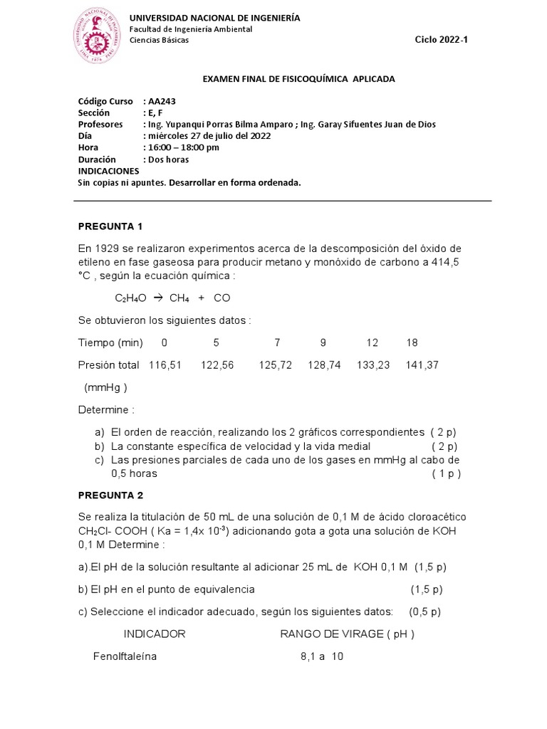 FQ Ef 22 1 | PDF | Equilibrio químico | Química