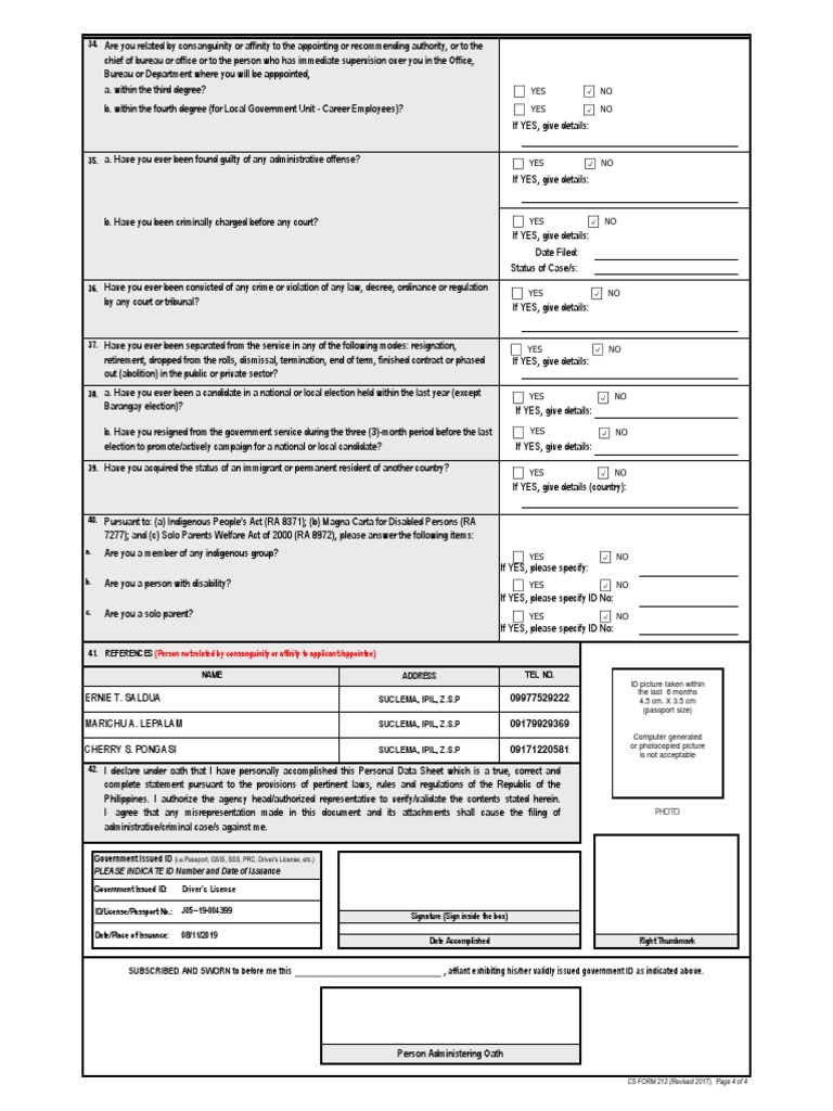 CS Form No. 212 Personal Data Sheet Revised | PDF | Crimes | Crime ...