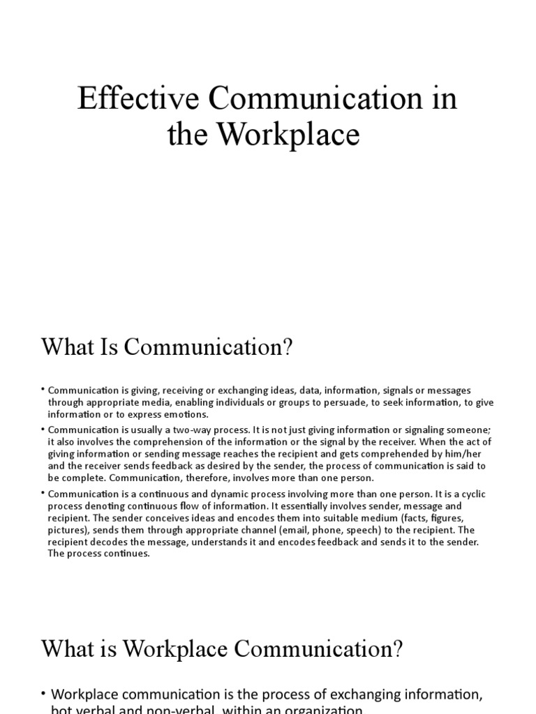 Principles of Effective Workplace Communication | PDF | Communication ...