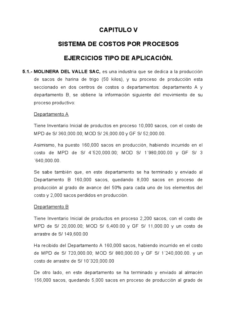 Ejercicio de Sistema de Costos Por Procesos | PDF | Cemento | Inventario
