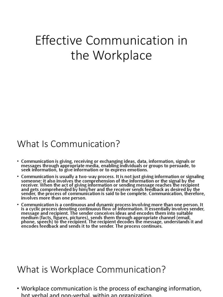 Effective Communication in the Workplace | PDF | Communication ...