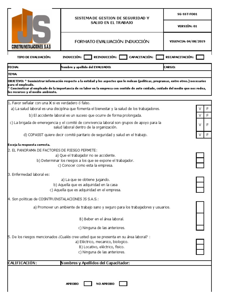 Formato de Induccion y Reinduccion | PDF | Seguridad y salud ocupacional | Business