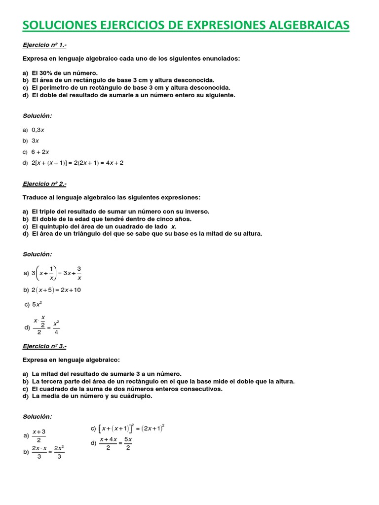 Ejercicios de Expresiones Algebraicas | PDF