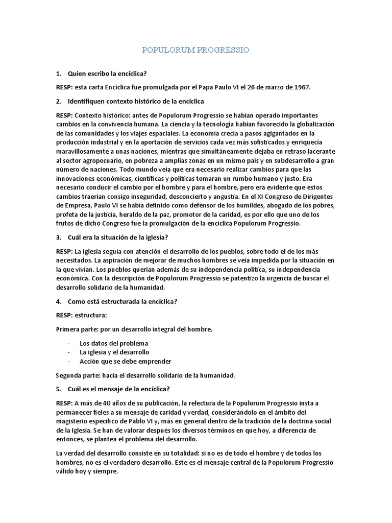 Populorum Progressio | PDF | Doctrina social católica